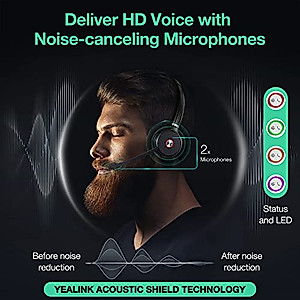 Yealink WH62 Portable Wireless Headset with Dongle Computer Headset with Microphone (for Teams Optimized, WH62 with Dongle)