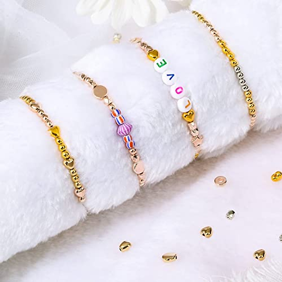 2160 Pieces Gold Spacer Beads Set, Assorted Bracelet Beads Round Beads Star Beads Gold Beads for Bracelet Jewelry Making(Gold, Sliver, Rose Gold, KC Gold)