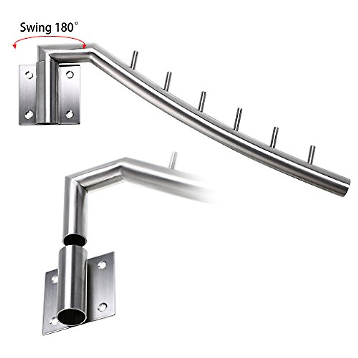 Sumnacon 12.6" Wall Mounted Clothes Hanger Rack, Stainless Steel Garment Hooks with Swing Arm Holder, Space Saver Clothing and Closet Rod Storage Organizer for Laundry Room Bedrooms Bathrooms