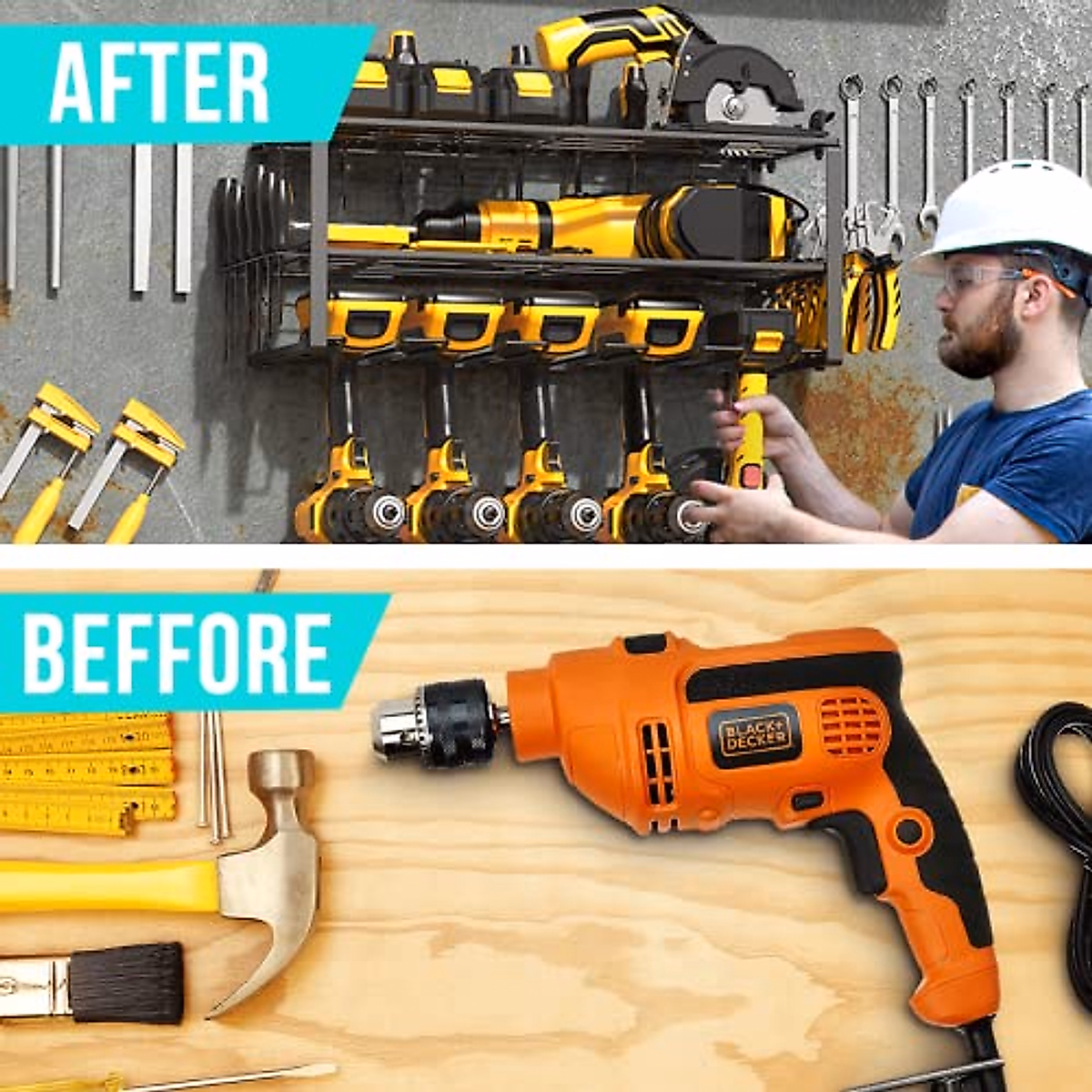 JMLUX Power Tool Organizer with 6 Drills Holder | Wall Mounted 3 Layer Tool Box Organizer | Heavy-Duty Metal Tool Holder Rack for Workshop and Garage| Perfect for Drill and Metal Tools Storage