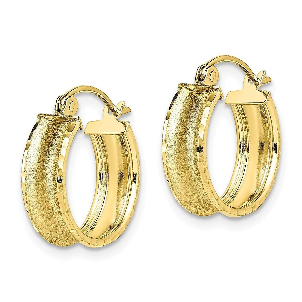 Auriga Fine Jewelry 10K Yellow Gold Satin Diamond Cut Hoop Earrings (L-16 mm, W-15 mm) Gift for Women