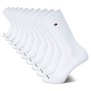Tommy Hilfiger Men's Athletic Socks - Cushioned Crew Socks (10 Pack), Size 7-12, Pure White