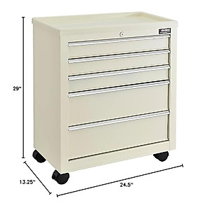Global Industrial Medical Bedside Cart, 5-Drawer, Key Lock, Beige, 24-1/2"L x 13-1/4"W x 29"H