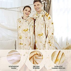 Admitrack Tortilla Wrap Blanket,Burritos Round Wrap Blanket,Tortilla Throw Blanket,Funny Realistic Food Round Blanket,Novelty Burritos Throw Blanket for Adults&Kids