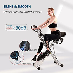 Davcreator Foldable Fitness Exercise Bike, Magnetic Folding Indoor Exercise Bicycle, 2-in-1 Recumbent & Upright Stationary Bike with Arm Workout for Home
