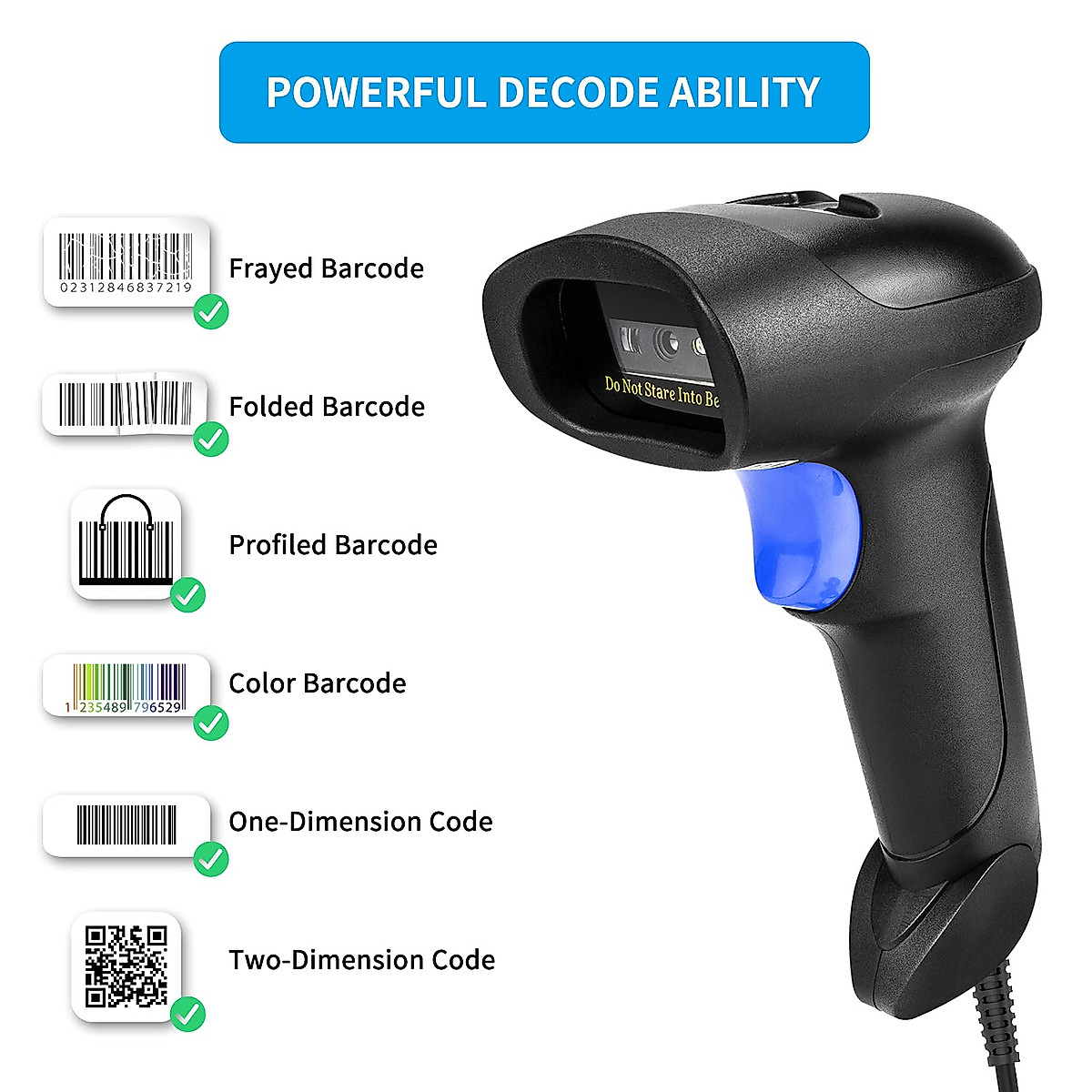 Handheld USB QR Barcode Scanner, NetumScan Wired Automatic 1D 2D Image Bar Code Reader with Adjustable Stand for Store, Supermarket, Warehouse (Wired)