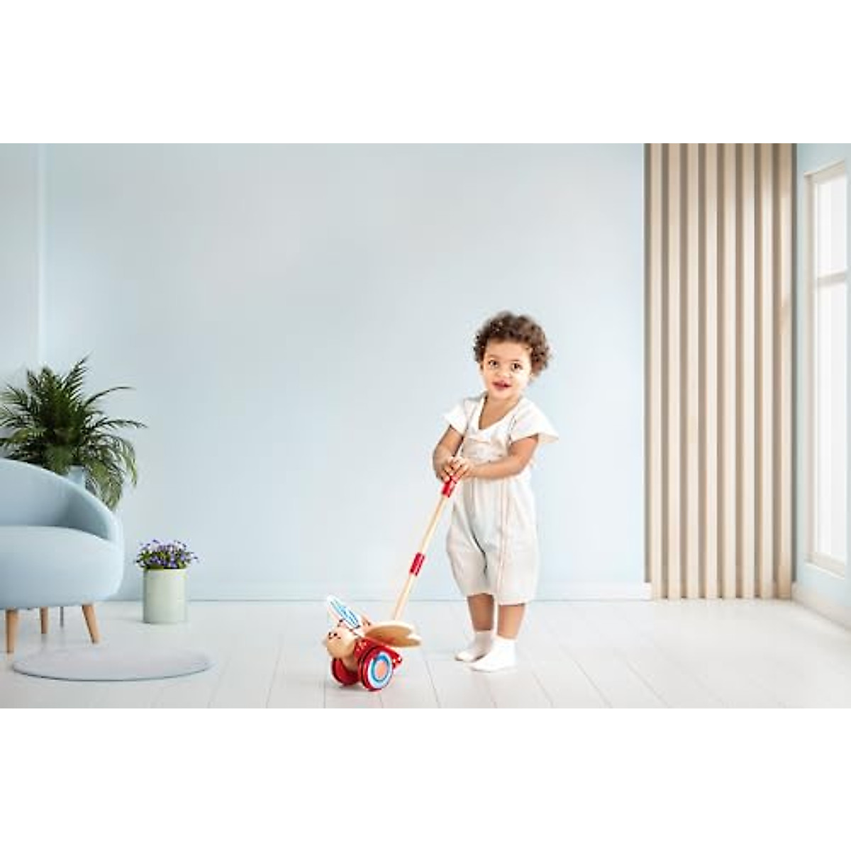 Award Winning Hape Butterfly Wooden Push and Pull Walking Toy, L: 6.3, W: 5.8, H: 22.2 inch, Red