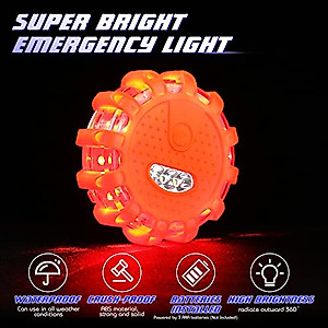 LED Roadside Safety Flares Emergency Flare Lights Flashing Warning Lights Bulk Roadside Safety Beacon Disc Pack with Magnetic Base and Hook for Car Truck Vehicles Boat (100 Pieces)