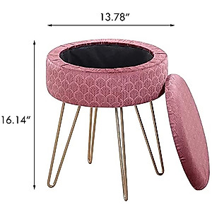SoOSSN Pink Vanity Stool,Round Storage Seat with Metal Legs,Modern Dressing Chair Footrest Stool for Living Room Bedroom