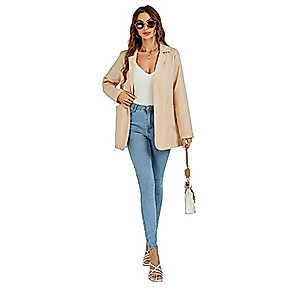 LYANER Women's Casual Long Sleeve Work Office Suit Cardigan Blazer Jackets with Pockets Beige Small