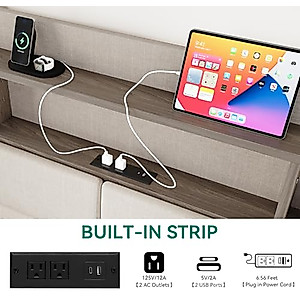 YITAHOME Queen Size Floating Bed Frame, Upholstered Platform Bed with Hidden Storage Headboard, RGB Bed Frame with USB-C/A Charging Station, No Box Spring Needed, Beige