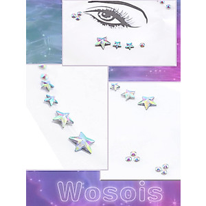 Wosois Crystal Face Stickers Star Mermaid Gems Sparkly Temporary Rhinestone Sticker Rave Party Accessories for Women and Girls (A)