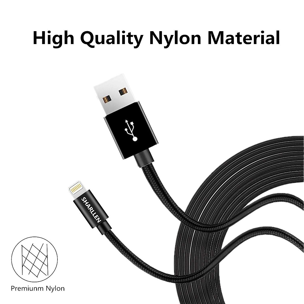 sharllen iPhone Cable MFi Certified Lightning Charger 5Pack 6FT Nylon Braided iPhone Charging Cord Fast W 6Feet USB 6Foot iPhone Data Wire Compatible iPhone12/11 Pro/XS/XR/X/8/7/6/iPad/iPod/IOS Black