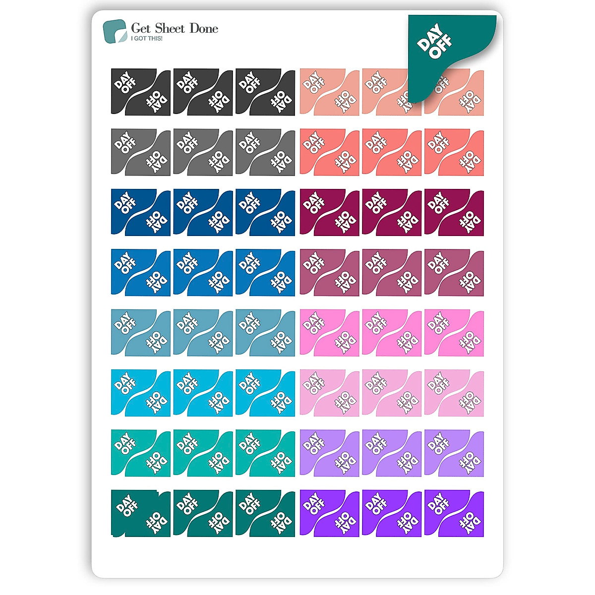 Day Off Corner Planner Stickers / 96 Vinyl Stickers (1/2”) / Work Schedule No Work /  Essential Productivity Life Planner/Bullet Bujo Journal/Todo Appointments (Day Off)