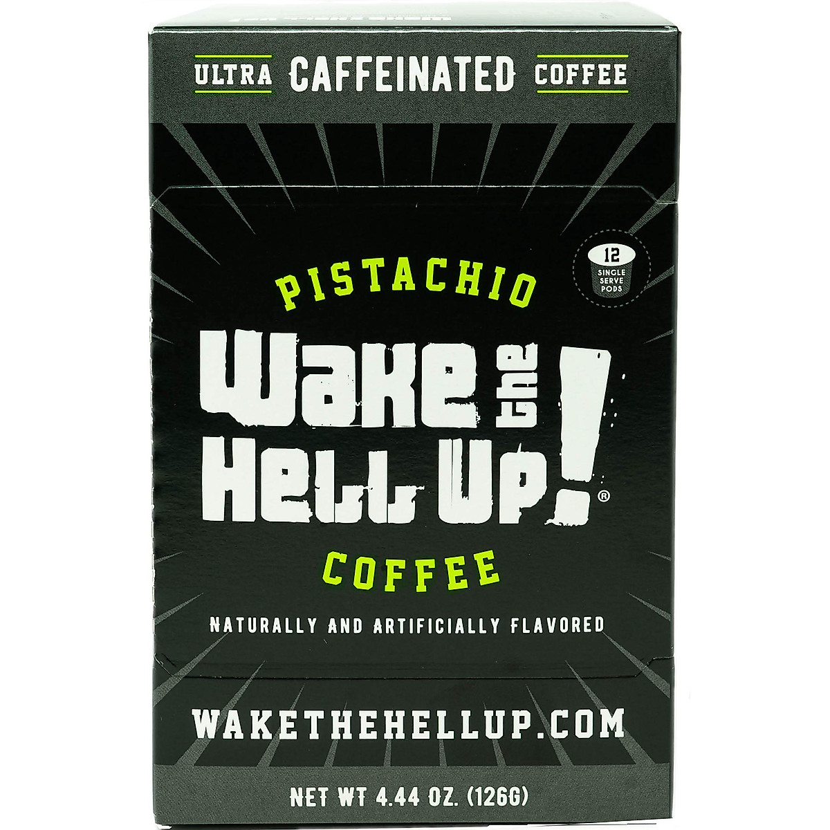 Wake The Hell Up!® Pistachio Flavored Single Serve Coffee Pods Of Ultra-Caffeinated Coffee For K-Cup Compatible Brewers | 12 Count, 2.0 Compatible Pods
