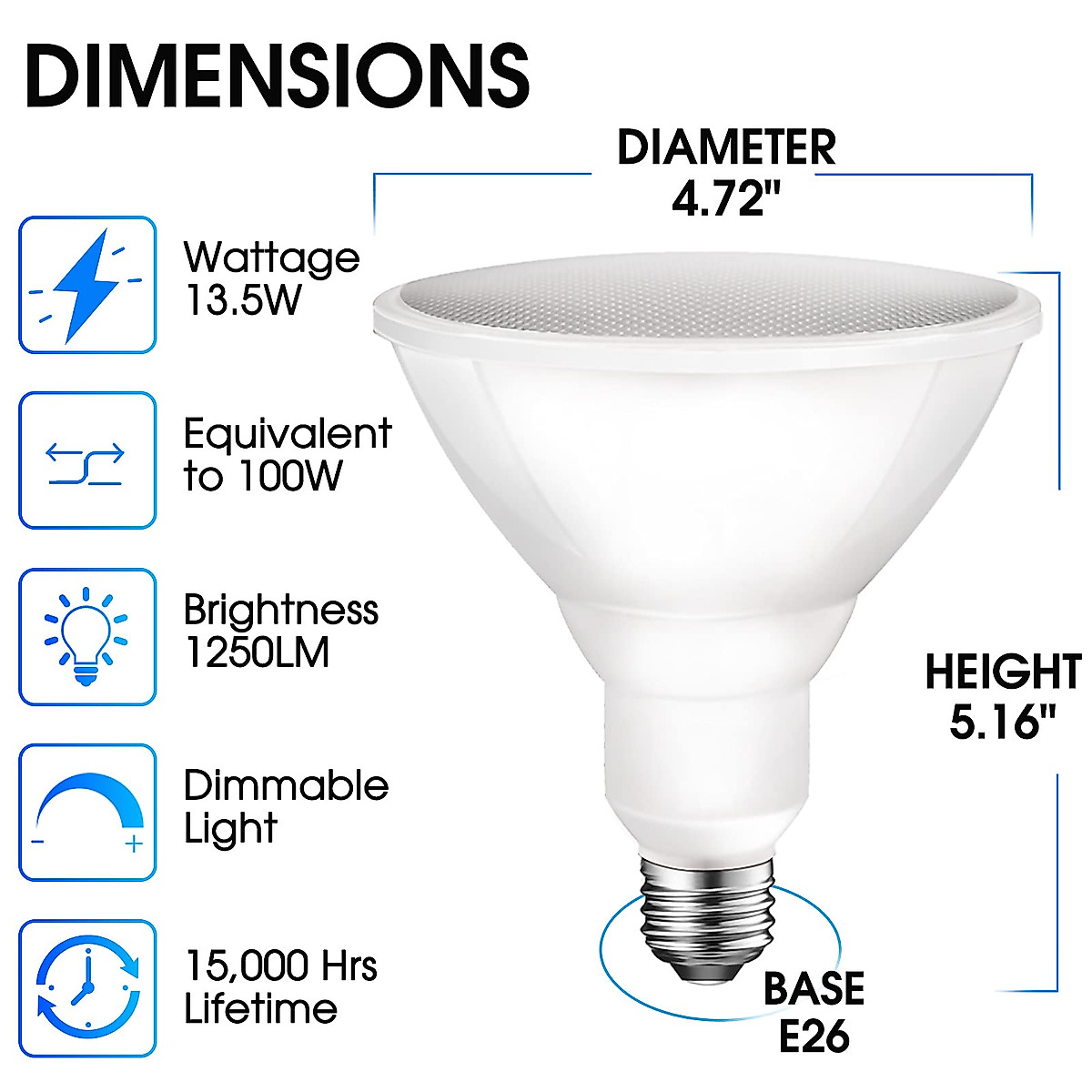 Energetic 1250LM Outdoor Par38 Led Flood Light Bulb,13.5W=100W,Dimmable, 5000K Daylight,E26 Base, Waterproof Led Spotlight Bulb, UL Listed (6 Pack)