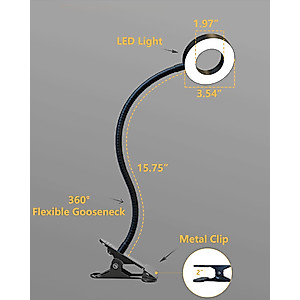 KOTUDAY Clip on Desk Lamp with Clamp for Reading Home Office, 360° Ajustable Clip Light for Bed Headboard, Bedside or Desk with 10 Dimmable Brightness 3 Eye-Care Color Modes