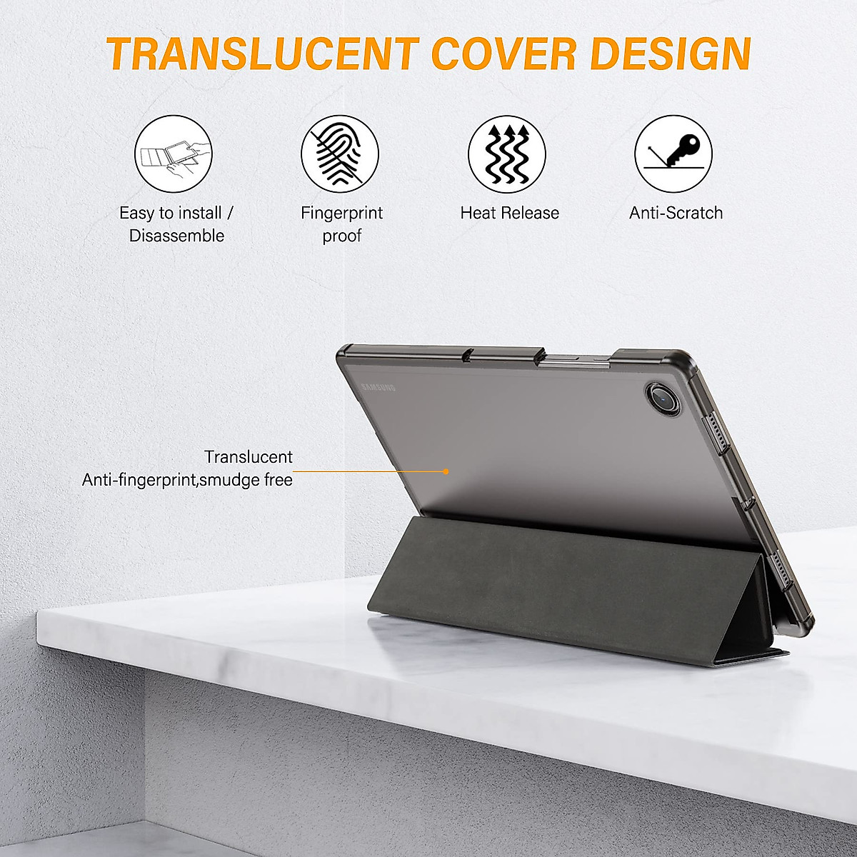 ZtotopCases Slim Case for Samsung Galaxy Tab A8 10.5 Case 2022, Lightweight Trifold TPU Stand Cover, Full Protective Case for Samsung Galaxy A8 10.5 Inch Tablet SM-X200/X205/X207, Black