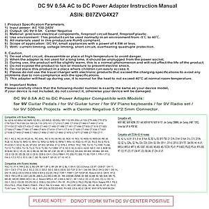 Gonine DC 9V Charger Replacement for Guitar Pedals Power Supply, 9Vdc Power Adapter Center Negative 9 Volt Power Cord for BOSS PSA Effects Pedal, Distortion, Casio Keyboard, PSA -120S and More.