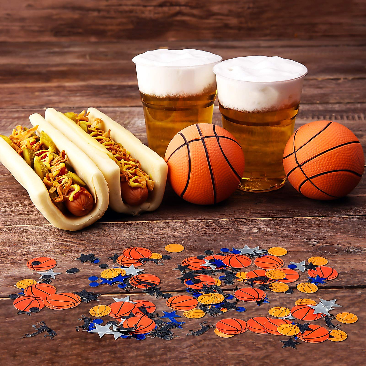 400 Pieces Basketball Confetti Black Basketball Player Confetti Glittery Star Confetti Sequin Round Confetti Sequin for Birthday, Baby Shower, Basketball theme Party Supplies