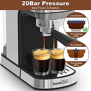 Geek Chef Espresso Machine, 20 Bar Coffee Machine, Fast Heating Automatic, Latte & Cappuccino Maker
