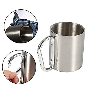 Stainless Steel Mug, Portable 220ml Camping Kettle Traveling Outdoor Sports Hiking with Carabiner Double Wall Hook