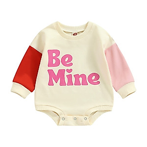 OikMombiu Newborn Baby Girl Boy Valentines Day Outfit Fries Before Guys Bubble Romper Crewneck Sweatshirt Onesie Cute Clothes(Full French Fries Pink, 12-18 Months)