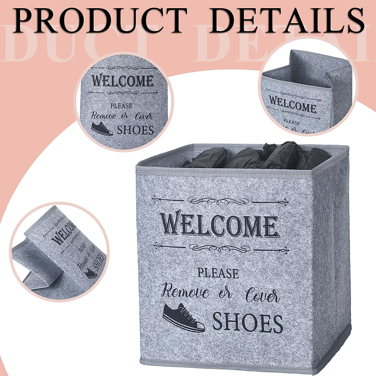 Yiyiring 2 Pcs Shoe Covers Box with 200 Pcs Disposable Non Slip Shoe Covers Booties Foot Covers Dispenser Holder Foldable Storage Box for Indoors Open House Supplies, 10 x 10 x 11 Inch(Black)