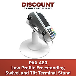 Discount Credit Card Supply DCCStands PAX A80 Freestanding Swivel and Tilt Low Profile 4" Terminal Stand with Round Plate, White