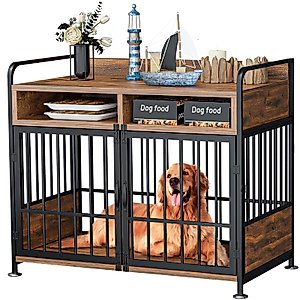 Furniture Dog Crate Large Dogs,42 Inch Dog Crates for Large Dogs,Wood Dog Cage Table with Drawers Storage,Dog Crates for Medium and Large Dogs Indoor,Sturdy Metal Dog Crate,Heavy Duty Dog Crate