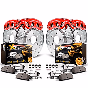 Power Stop KC2813A-36 Front and Rear Z36 Truck & Tow Carbon Fiber Ceramic Brake Pads with Drilled and Slotted Rotors and Red Calipers For 2007-2015 Toyota Tundra | 2008-2015 Toyota Sequoia