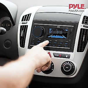 Pyle Boat Bluetooth Marine Stereo Receiver-Marine Head Unit Double DIN Stereo Receiver Power Amplifier-Hands-Free Calling,LCD,AM/FM/MP3/BT/USB/AUX-Remote Control,Wiring Harness-Pyle PLR2DN