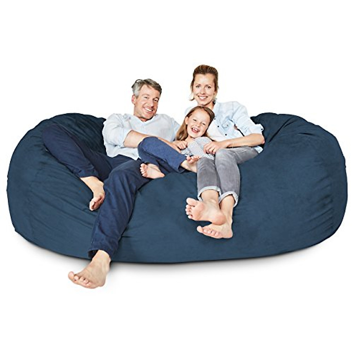 Lumaland Luxurious 7ft Big Bean Bag Chair with Microsuede Cover - Ultra Soft, Foam Filled and Washable Bean Bag for Teens, Adults, Pets - Accessory for Dorm, Living Room, House - Navy Blue