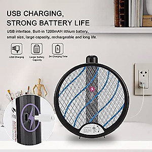 lanju Electric Fly Swatter Racket & Bug Zapper 4000V Mosquito Zapper Racket Indoor with Light Trap Fly Killer Foldable USB Rechargeable for Outdoor Home Office Backyard (1 Pack)
