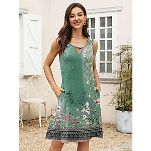 ETCYY Summer Dresses for Women 2025 Trendy Boho Floral Print Beach Cover Up Casual Spring Sleeveless Sundresses(XL.Flower Green)