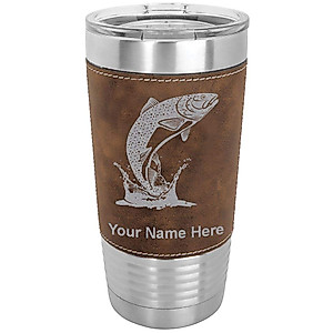 LaserGram 20oz Vacuum Insulated Tumbler Mug, Trout Fish, Personalized Engraving Included (Faux Leather, Rustic)