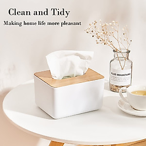 Bamboo Tissue Box Cover, Rectangular Tissue Box Holder for Bathroom Vanity, Countertop, Bedroom Dresser, Bedside Table, Desk,Disposable Paper Facial Tissues Tissue Box White