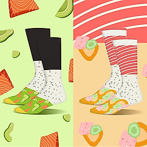 Funny Sushi Socks for Men Women Teen Boys - Funny Gifts Novelty Sushi Japanese Gifts Food Fun Funky Cool Crazy Silly Socks-Valentines Day Birthday Gifts Ideas Christmas Stocking Stuffers(L,2 pairs)