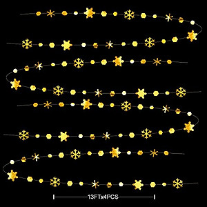 52 Ft Gold Snowflakes Garland Paper Streamer Banner Backdrop for Winter Christmas Frozen Birthday Wedding Bridal Shower Baby Shower Xmas New Year Winter Wonderland Party Decorations Supplies