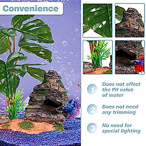 Ameliade Aquarium Cave Decorations and Leaf Pad Hammocks for Betta Fish Ideal Fish Tank Plants Hideout Decor for Cichlid Perfect Betta Toys and Small Fish Bowl Accessories Monstera