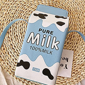 WLC Milk Carton Purse Female Bag, Ladies' PU Shoulder Handbag, White