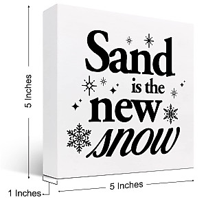 z-crange Sand is The New Snow Farmhouse Beach Wood Block Sign Desk Decor,Funny Nautical Ocean Beach Wooden Box Plaque Sign Desk Decor for Coastal House Office Shelf Table Decorations