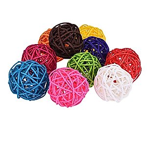 Keersi 10pcs Rattan Balls Bird Toy Part DIY Accessories Making Toy for Parrot Budgie Parakeet Cockatiel Conure Lovebird Finch Macaw African Grey Cockatoo Amazon Cage Part Random Color (5cm/ 1.96'')