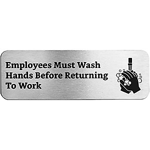 Employees Must Wash Hands Sign (Brushed Aluminum 9 in x 3 in) - Wash your Hands Sign - Restroom Signs for Business - Restaurant Signs