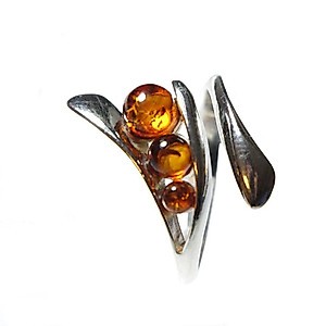 HolidayGiftShops Sterling Silver and Baltic Amber Adjustable Ring Gabriela