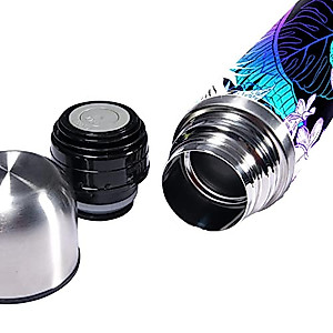sdfsdfsd 17 oz Vacuum Insulated Stainless Steel Water Bottle Sports Coffee Travel Mug Flask Genuine Leather Wrapped BPA Free, Leaves Palm Tree Illustration