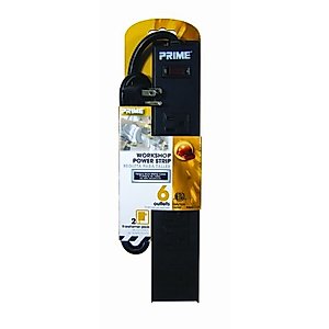 Prime Wire PB801123 6-Outlet Metal Power Strip with 14-3 SJT 3-Feet Cord