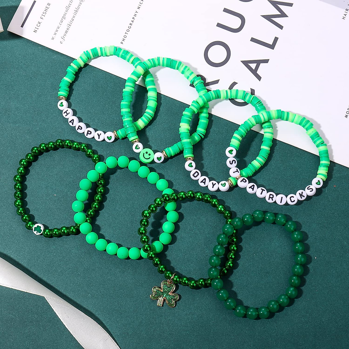 FAERLIIRY St. Patrick's Day Bracelets St. Patrick's Day Shamrock Charm Bracelets Adjustable Stretch Bracelets for Teen Girls rish Bracelet Irish Festival Party Favor Gifts, no gemstone