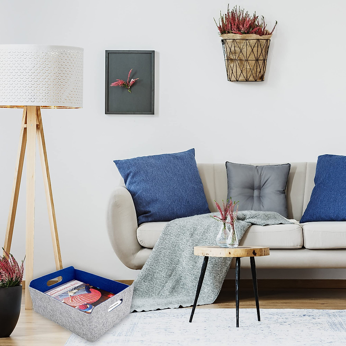 Welaxy storage baskets Felt Foldable Cube bin Shelf Bins Organizer Felt box for Kids Toys Magazine Books Clothes for Office Bedroom Closet Babies Nursery (green + Hot pink + Classic Blue)