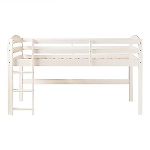 Walker Edison Della Classic Solid Wood Twin over Wood Loft Bunk Bed, Twin Size, White